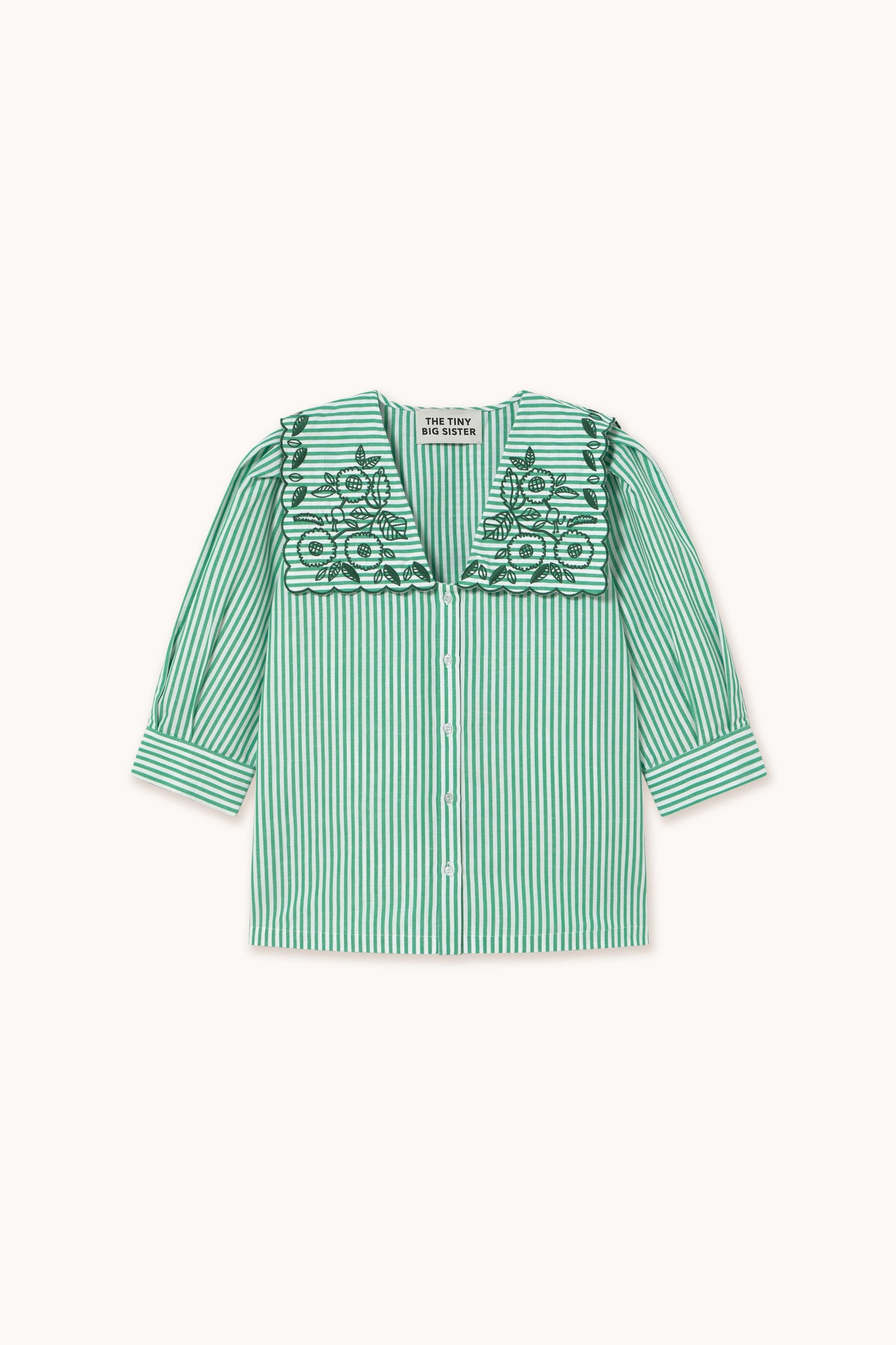 BLUSA A RAYAS BORDADA blanco roto/verde esmeralda | THE TINY BIG SISTER